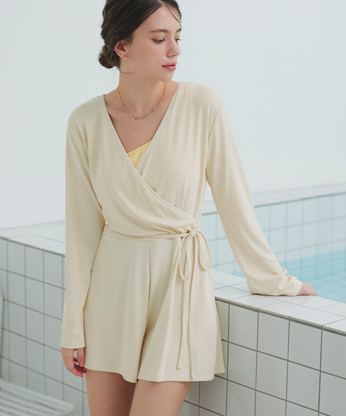 細リブカシュクールオールインワン/ラッシュガード【SEADRESS 細リブカシュクールオールインワン/ラッシュガード【SEADRESS